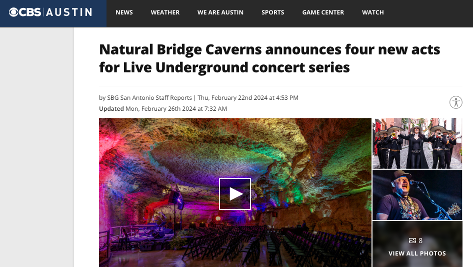 Natural Bridge Caverns | Four New Acts For Live Underground Concert ...